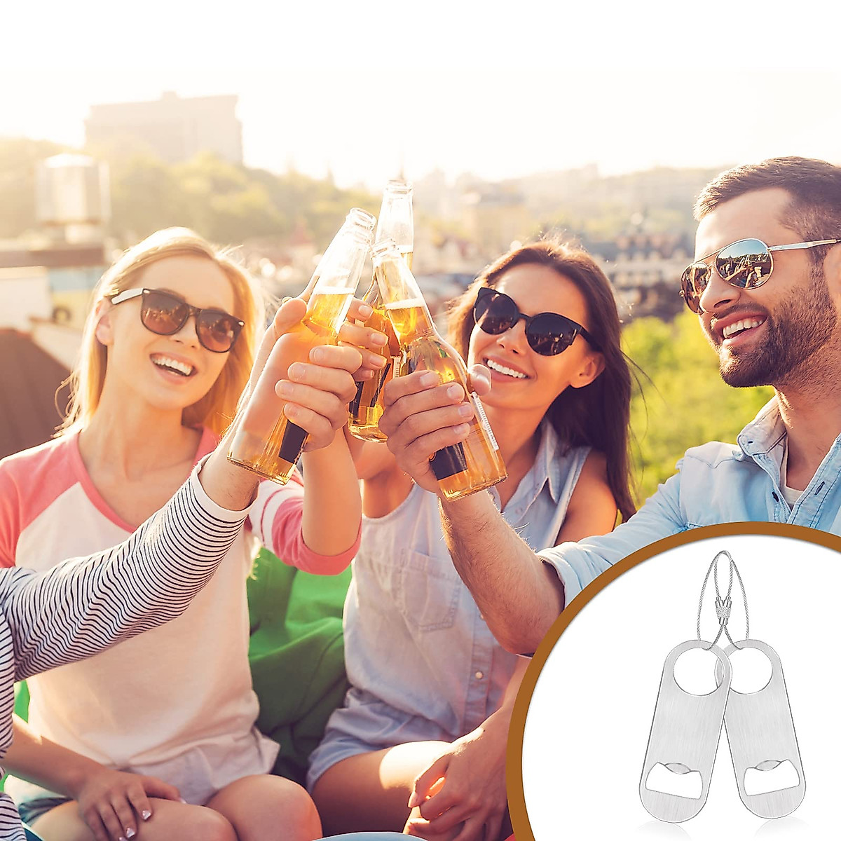 50 Pieces Stainless Steel Flat Bottle Opener with Keychain Beer Opener Bulk Soda Beverage Opener for Men Women Bartender Kitchen Bar Restaurant Tool, 3.5 x 1.3 Inches (Silver)