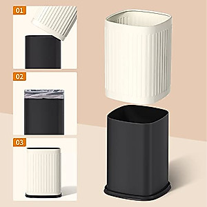 Mbillion Small Trash Can Open Top Metal Waste Bin 2.1Gal/8L,Stainless Steel Garbage Can with Inner Bin Hide Trash Bags, Double Layer Trash Can, Non-Slip Bottom Trash Bin, Without Lid