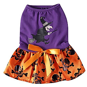 Filhome Halloween Dog Dress, Wizard Skeleton Puppy Clothes Dog Cat Bowknot Princess Skirt Costume, Girl Dog Apparel Outfits(Wizard,M)
