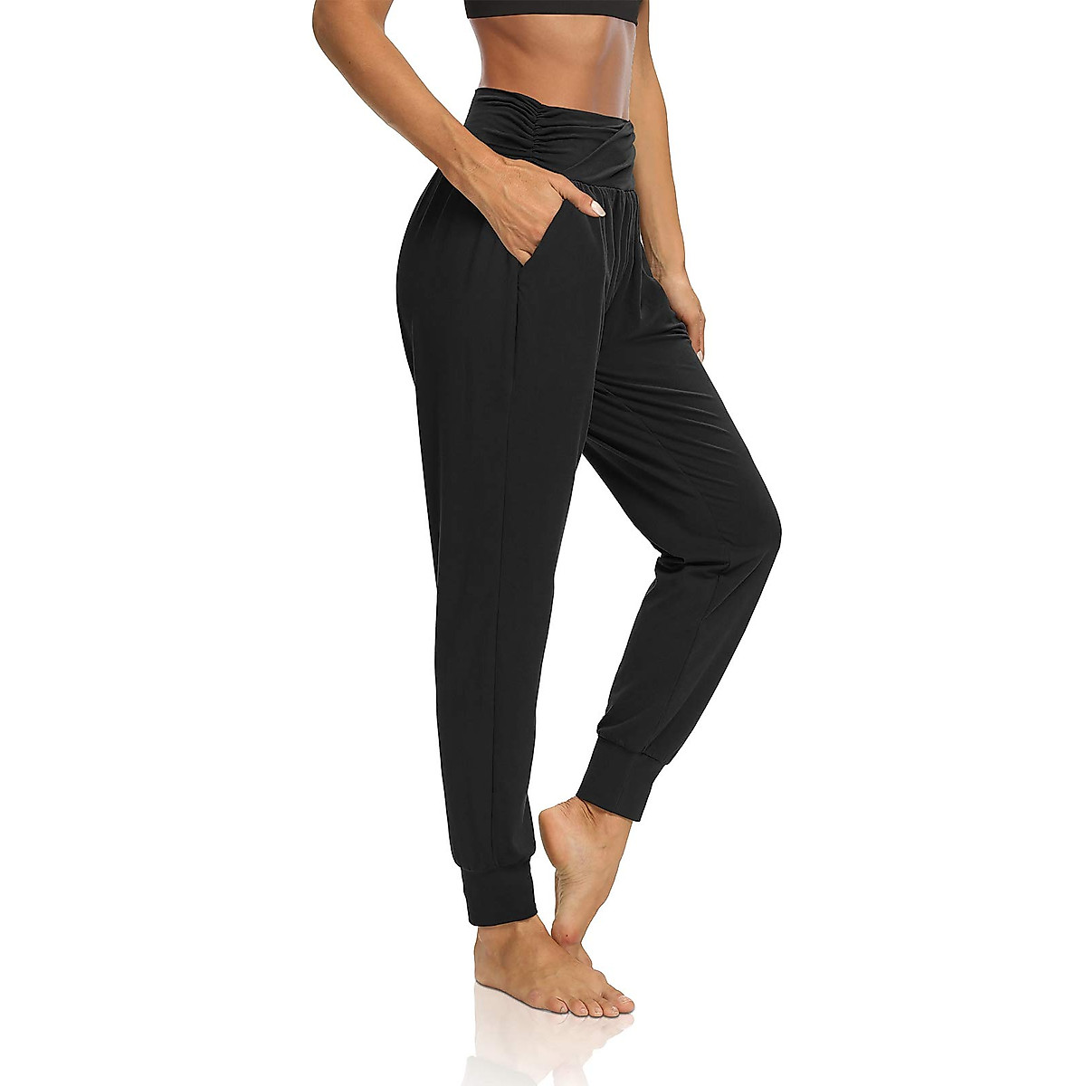 DIBAOLONG Womens Yoga Sweatpants Loose Workout Harem Joggers Casual Comfy Lounge Pajama Pants with Pockets Black S