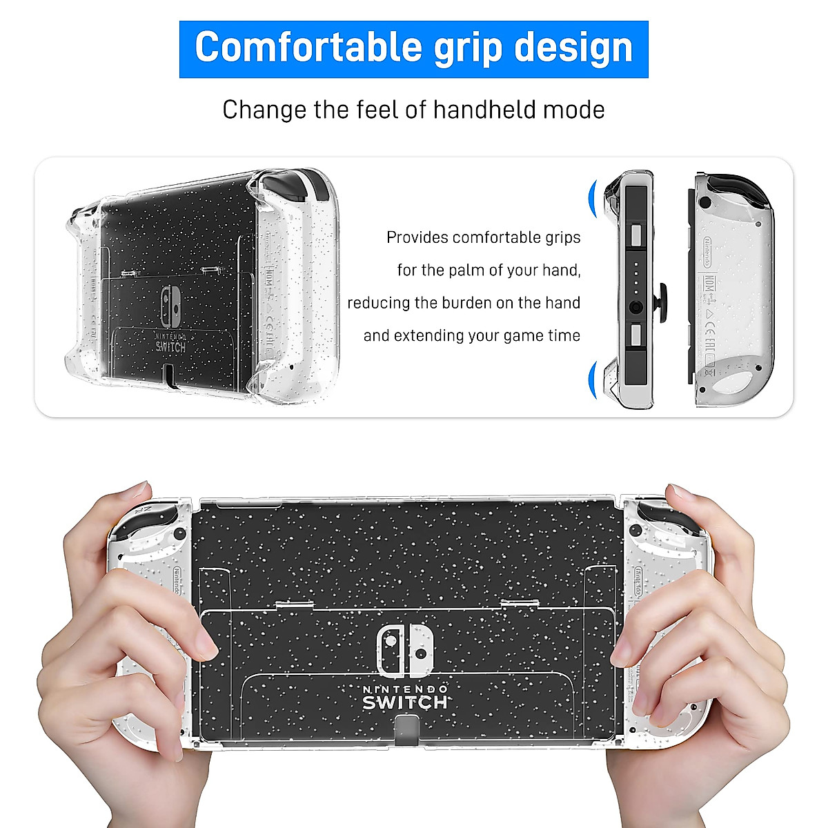 RHOTALL Glitter Case Compatible with Nintendo Switch OLED, Clear Sparkle Dockable Shell for Switch OLED and Joycon Controller, Comfort Grip Case with Shock-Absorption and Anti-Scratch Design