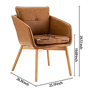 CangLong Faux Leather Side Chair Upholstered Arm Dinging Chair with Wood Legs Set of 1,Brown