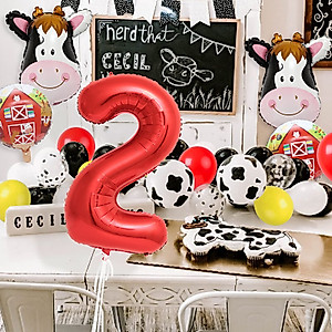 Cow Balloons for Farm Animal 2nd Birthday Party Decorations Cow Print Barnyard Balloon Supplies with Large Number 2 Balloon