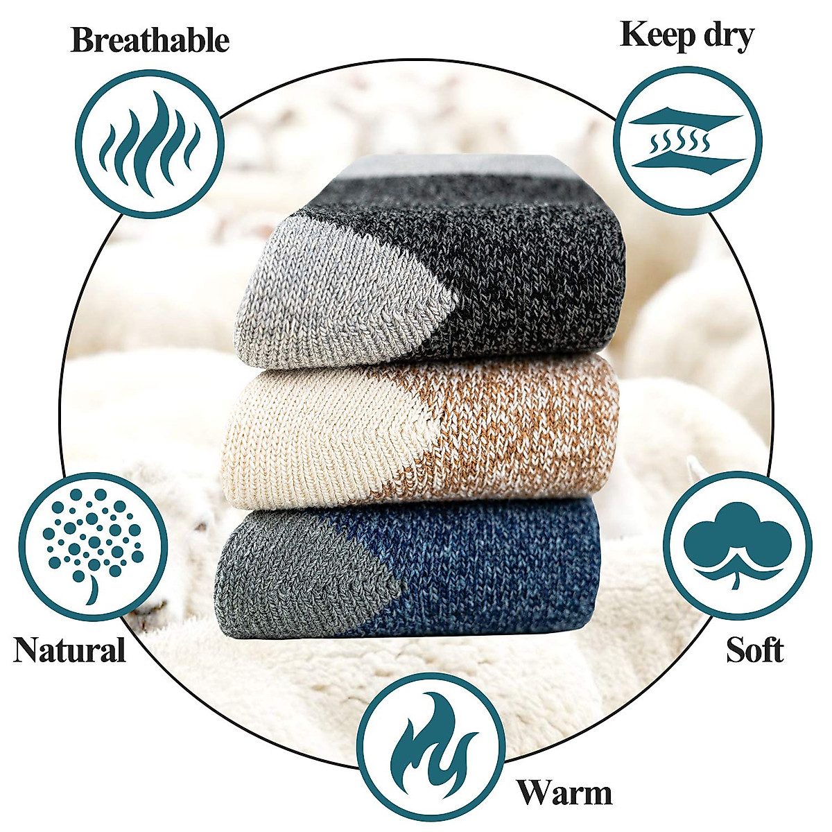 Time May Tell Womens Merino Wool Socks Thick Knit Warm Cushion Wool-Socks-for-Women 2/3 Pack(Dark Grey/Brown/Blue/Multi(3 Pairs),US Size 5~9)