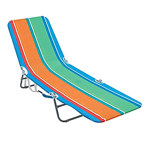 Rio Beach Portable Lay Flat Folding Backpack Beach Lounge Chair with Backpack Straps and Storage Pouch, Orange and Green
