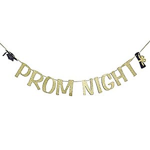 Prom Night Gold Glitter Banner, Prom Party Paper Decors Backdrops, Graduation Garland, Class of 2023 Grad Party Decorations Supplies (Gold)