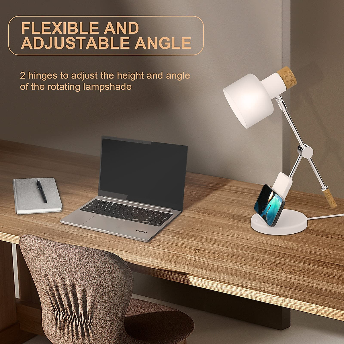 LED Desk Lamps with Wireless Charger, Table Lamps with Adjustable Brightness,Dimmable Eye-Caring Reading Desk Light for Office , Touch Control for Home ,Eye Protection Table Light for Office Bedroom