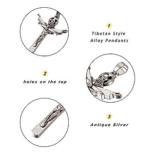 KISSITTY 10pcs Tibetan Style Alloy Crucifix Cross Pendants Religious Cross Charms with Pinch Bail for Easter Rosary Holy Beads Necklace Jewelry Making Antique Silver