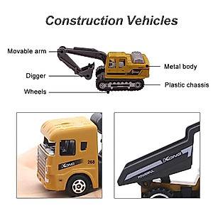 Kids Diecast Construction Vehicles Metal Engineering Cars Set Toys Play Trucks for Boys Age 3 4 Birthday Party Supplies Cake Topper (Pack of 6)