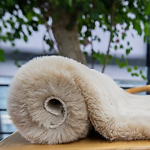 ORINOVA Beige Plush Faux Rabbit Shaggy Fur Rugs for Bedroom Small Shag Washable Fluffy Fur Rug for Living Room Fuax Sheepskin Rug 2x3 Nursery Rectange Rug
