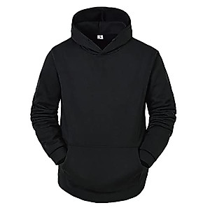 Ymosrh Pullover Hoodie Men, Mens Pullover Long Sleeve Cozy Sport Outwear Solid Color Hoodie With Pockets For Men Pullover Hoodie Big And Tall White Hoodies Blank Men's Sweatshirts (XXL, Black)