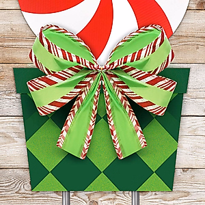 Candy Christmas Decorations Outdoor - 44In Peppermint Xmas Yard Stakes - Giant Holiday Decor Signs for Home Lawn Pathway Walkway Candyland Themed Party - Red White Green