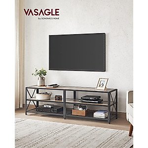 VASAGLE TV Stand, TV Console for TVs Up to 70 Inches, TV Table, 63 Inches Width, TV Cabinet with Storage Shelves, Steel Frame, for Living Room, Bedroom, Greige and Black ULTV095B02