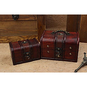 Coolrunner 2pcs Antique Vintage Wooden Box Stamp Flower Small Metal Lock Jewelry Treasure Chest Handmade Retro Wood Organizer Case Box (2 pcs)