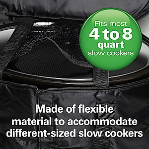 Hamilton Beach Portable Slow Cooker Travel Bag, Insulated Carrier Case for 4, 5, 6, 7 & 8 Quart Crock, Internal Mesh Net Holds Pot in Place, Compatible with Other Brands, Black (33002)