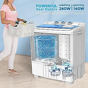 ROVSUN 21LBS Portable Washing Machine, Mini Compact Twin Tub Clothes Washer with Washer(14LBS) and Spinner(7LBS) & Pump Draining, Great for Home Dorms Apartments RV Camping (White & Blue)