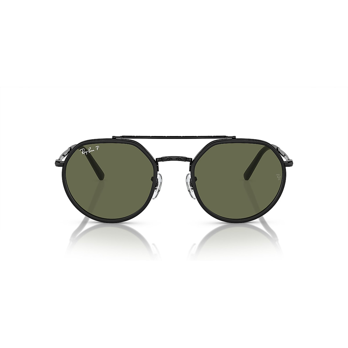 Ray-Ban RB3765 Round Sunglasses, Black/Green Polarized, 53 mm