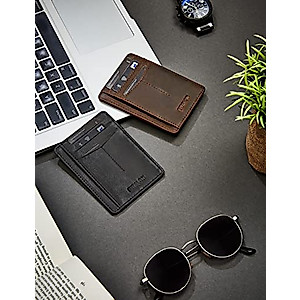 ESTALON Leather Slim Wallet & Credit Card Holder for Men & Women - RFID blocking - Minimalist Design - ID Window - Front Pocket Wallet