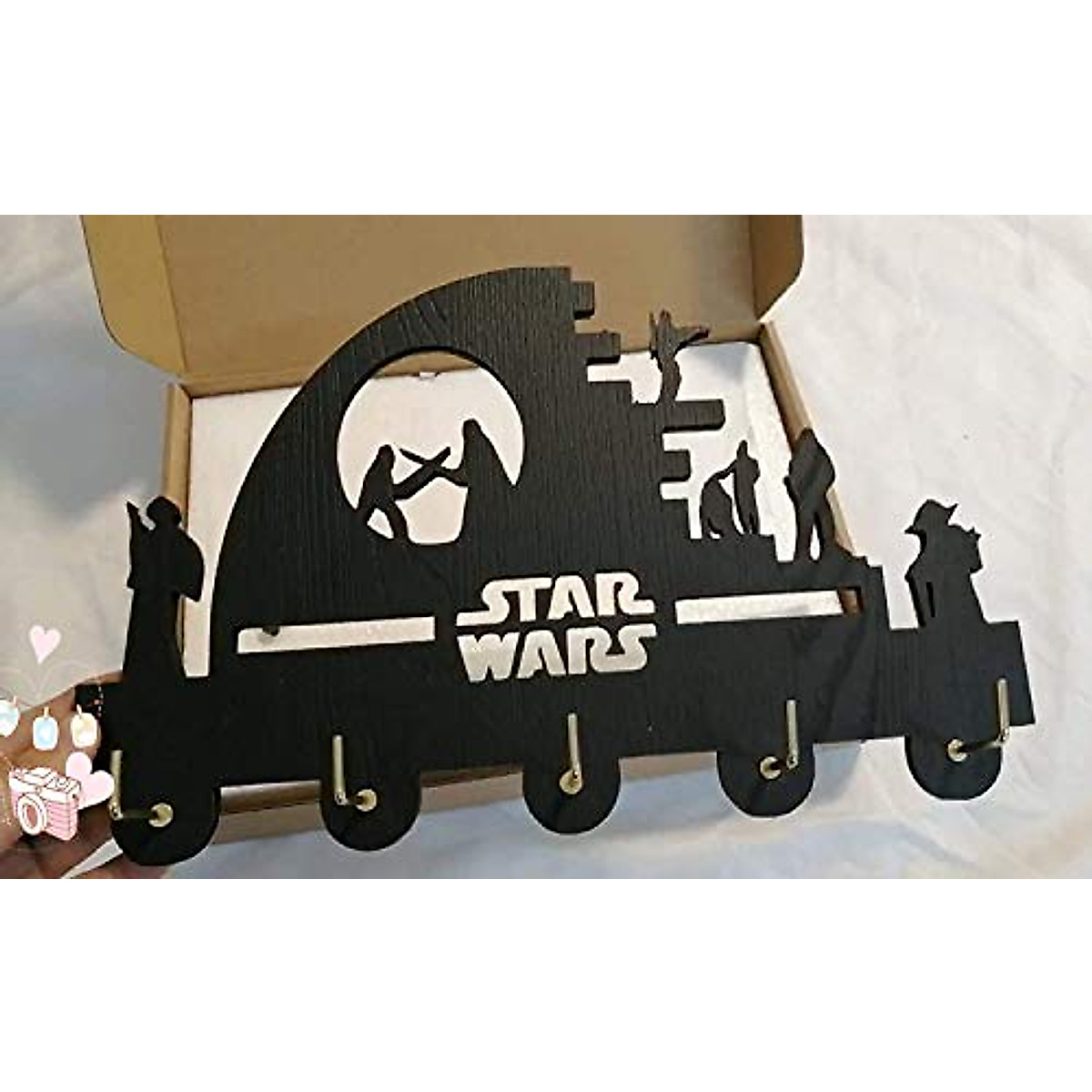 Star Wars Death Star Design Key Hook-Wall Door Clothes Coat Hat Hanger Key Holder with 5 Hooks Strong Adhesive Sticker Wood Hook,Best Gift for Friend, Man and boy. (M1)