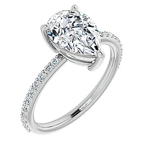 10K Solid White Gold Handmade Engagement Ring 2 CT Pear Cut Moissanite Diamond Solitaire Wedding/Bridal Ring for Women/Her Propose Rings Set (7)