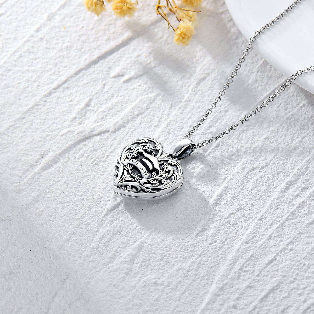 SOULMEET Graduation Gifts for Her, Class of 2023 Heart Locket Necklace That Holds 2 Pictures Photo Graduation Cap Locket Pendant for Daughter Back to School Personalize (Custom Photo & Text)