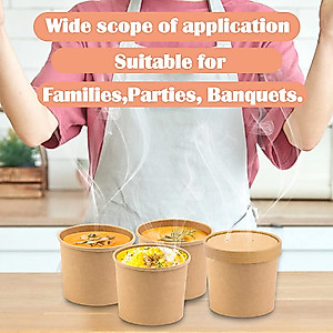 [50 Pack] 12 oz Paper Soup Cups with Lids, Disposable Kraft Paper Soup Bowls, Paper Soup Containers To Go, Ice Cream Containers For Dessert Yogurt Ice Cream