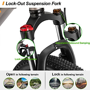 HH HILAND Rockshark Electric Bike Electric Mountain Bike Aluminum 26/27.5 inch 350W 20MPH Adults E-Bike 21 Speed Disc Brake Suspension Fork with 36V 10.4Ah Removable Battery