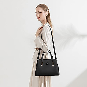 CHERUTY Handbags and Purses for Women, PU Leather Designer Top-Handle Bags Satchel (Black)