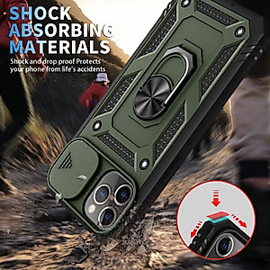 PASNEW for iPhone 13 Pro Max Case Military,Camera Cover Slide & Magnetic Ring Kickstand,Multi-Layer Rugged Heavy Duty Full Body Shockproo Hard Shell 13Promax,Army Green