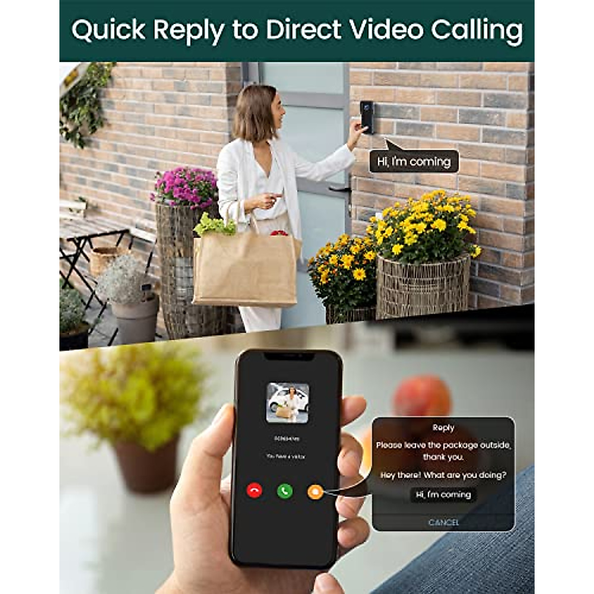 Wireless Video Doorbell Camera with Wireless Chime, Euki Door Bell Ringer Wireless with Camera, 2K HD New Version, Human Detection, Night Vision, 2-Way Audio, IP65, Rechargeable Battery, iOS & Android