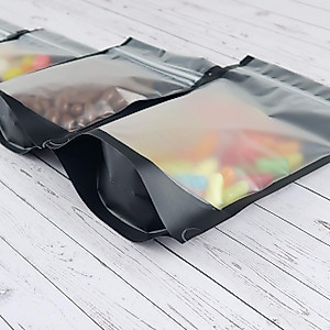 QQ Studio Pack of 100 Translucent Front Matte Black Poly Plastic Zip Seal Bags (3.3oz (5" x 7"), Black Stand-Up Pouch | 200 Bags)