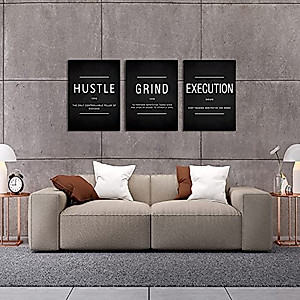 KAWAHONE Inspirational Canvas Painting Wall Art, Grind Hustle Execution Motivational Wall Art Success Framed Entrepreneur Poster Positive Quotes Wall Poster for Home Office Workplace