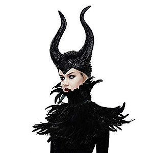 HOMELEX Evil Queen Feather Horns Costume for Women Black Cape Halloween Headpiece Shawl Accessories