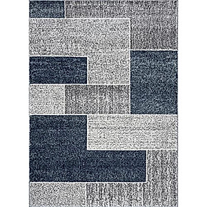 LUXE WEAVERS Lagos Collection Blue 8x10 Art Deco Area Rug, Anti Shedding Modern Color Block Geometric Rugs