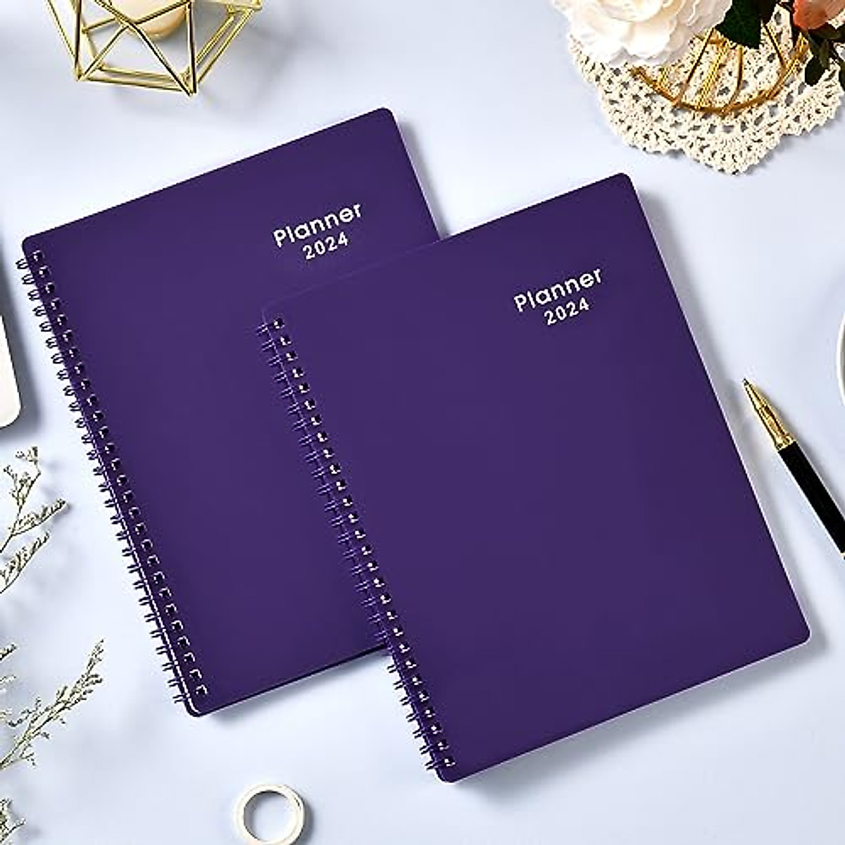 2024 Planner - 2024 Planner Spiral Bound, Jan. 2024 - Dec. 2024, 8”× 10”, 2024 Weekly & Monthly Planners for Women/Man with Printed Monthly Tabs, Strong Twin-Wire Binding, Waterproof Cover