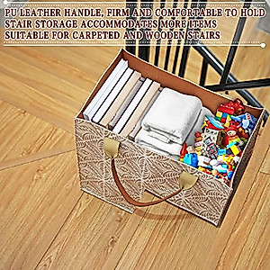 MIXNUS Stair Basket with Handles Felt Staircase Baskets for Carpeted and Wooden Stairsteps Stair Storage Organizer for Laundry Home and Office Decor, Beige
