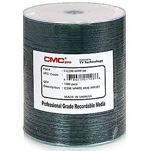 CMC Pro, 52X, White Inkjet Hub-Printable, 100 Disc Tape Wrap