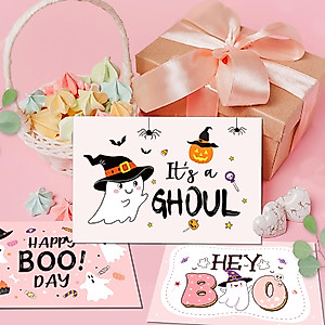 Kavoc 36Pcs Halloween Ghost Thank You Cards with Envelopes Pink Boo Ghost Pumpkin Pattern Greeting Cards for Baby Shower Halloween Party Invitation Supplies
