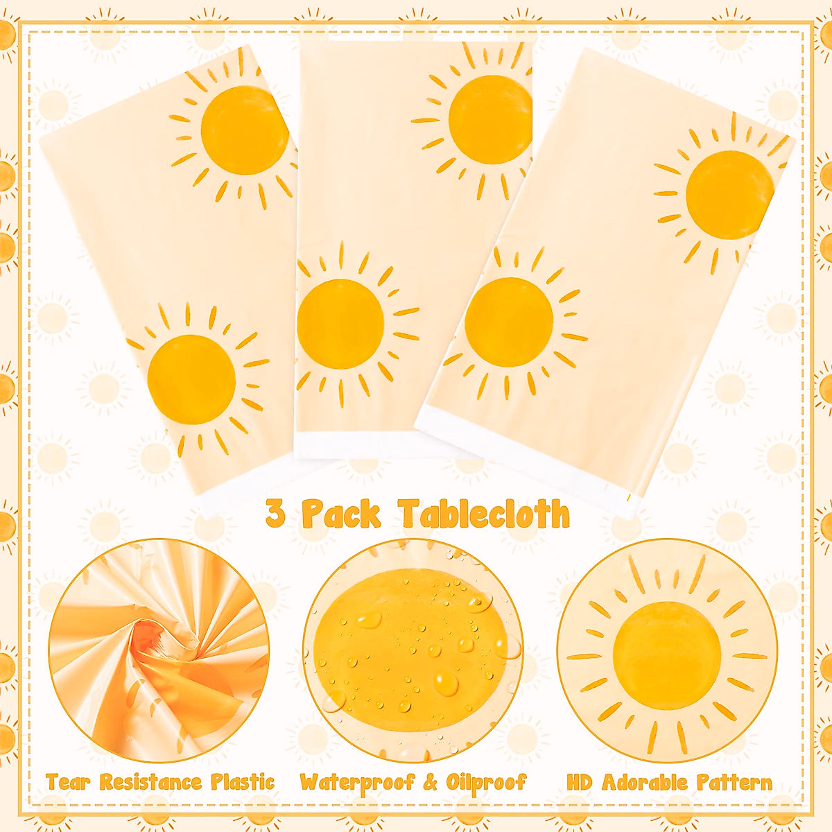 G1ngtar 3Pcs Boho Sun Birthday Party Tablecloths Boho Hippie Sunshine Disposable Plastic Waterproof Rectangular Table Covers First Trip Around The Sun Party Decorations Baby Shower Supplies