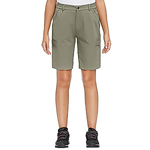 Libin Women's Lightweight Hiking Shorts Quick Dry Cargo Shorts Summer Travel Golf Shorts Outdoor Water Resistant Silver Sage L