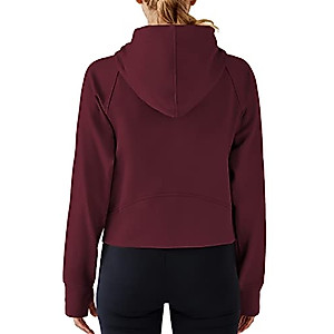 URBEST Women's Hoodies Fleece Lined Collar Pullover Half Zipper Sweatshirts Long Sleeve Crop Sweater Tops with Thumb Hole BURGUNDY XL