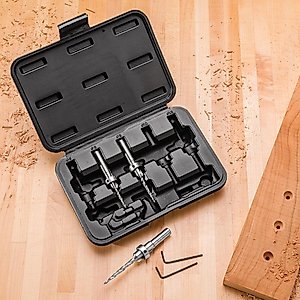 Tapered Drill Bit Set w/Storage Case (3 Piece) - Wood Countersink Drill Bit Set w/Hex Wrenches & More - Complete Wood Drill Bit Set Collection for Precise Carpentry - Screw Bit Set w/Deep Flutes