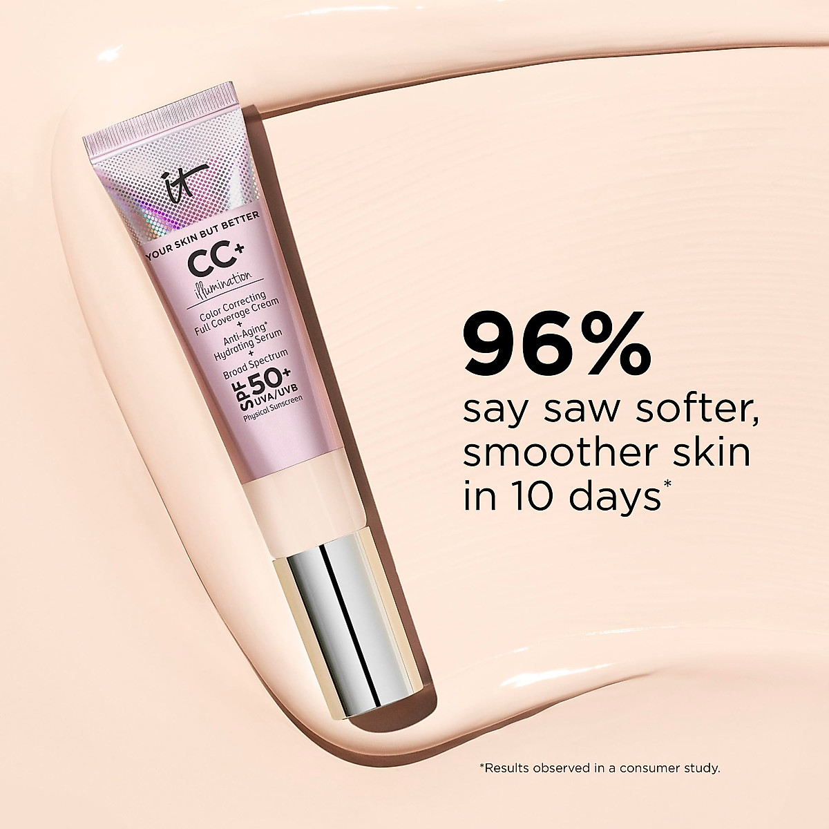 IT Cosmetics Your Skin But Better CC+ Cream Illumination - Color Correcting Cream, Full-Coverage Foundation, Hydrating Serum & SPF 50+ Sunscreen Radiant Finish 1.08 fl oz