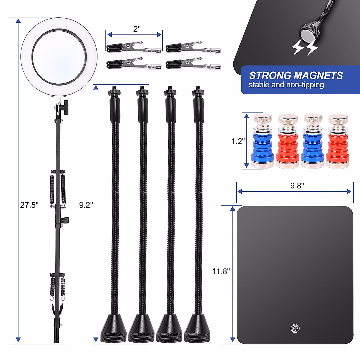 Soldering Station Kit with Clamp Magnifying Glass for Close Work, YSaekYeo Heavy Base & 2-in-1 Desk Magnifier with Stand, Adjustable Magnetic Helping Hands & Solder Arms, 3-Color LED (1BCW-MG-02)