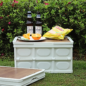 CAIHECAI Camping Storage Box with Lids Collapsible and Stackable with Table Top For Camping,Home,Office,closet,Garage,Totes,Trunk(White)