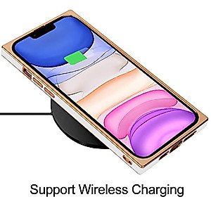 KANGHAR Square Case Compatible with iPhone 11 Luxury Cute Plating Design Square Case Full-Body Anti-Scratch Shockproof Bumper Protective Cover for iPhone 11 6.1 Inch White