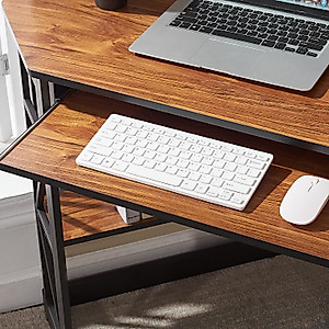 VECELO Corner Computer Desk 41 x 30 inches with Smooth Keyboard & Storage Shelves for Home Office Workstation, Teak