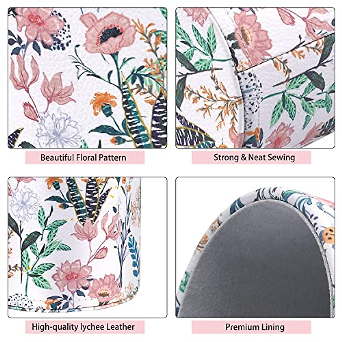 WAVEYU Pen Holder for Women Girls, Decorative Pencil Organizer, Makeup Brush Holder, Leather Multi-Functional Organizer for Office, Home, Classroom, White Flower