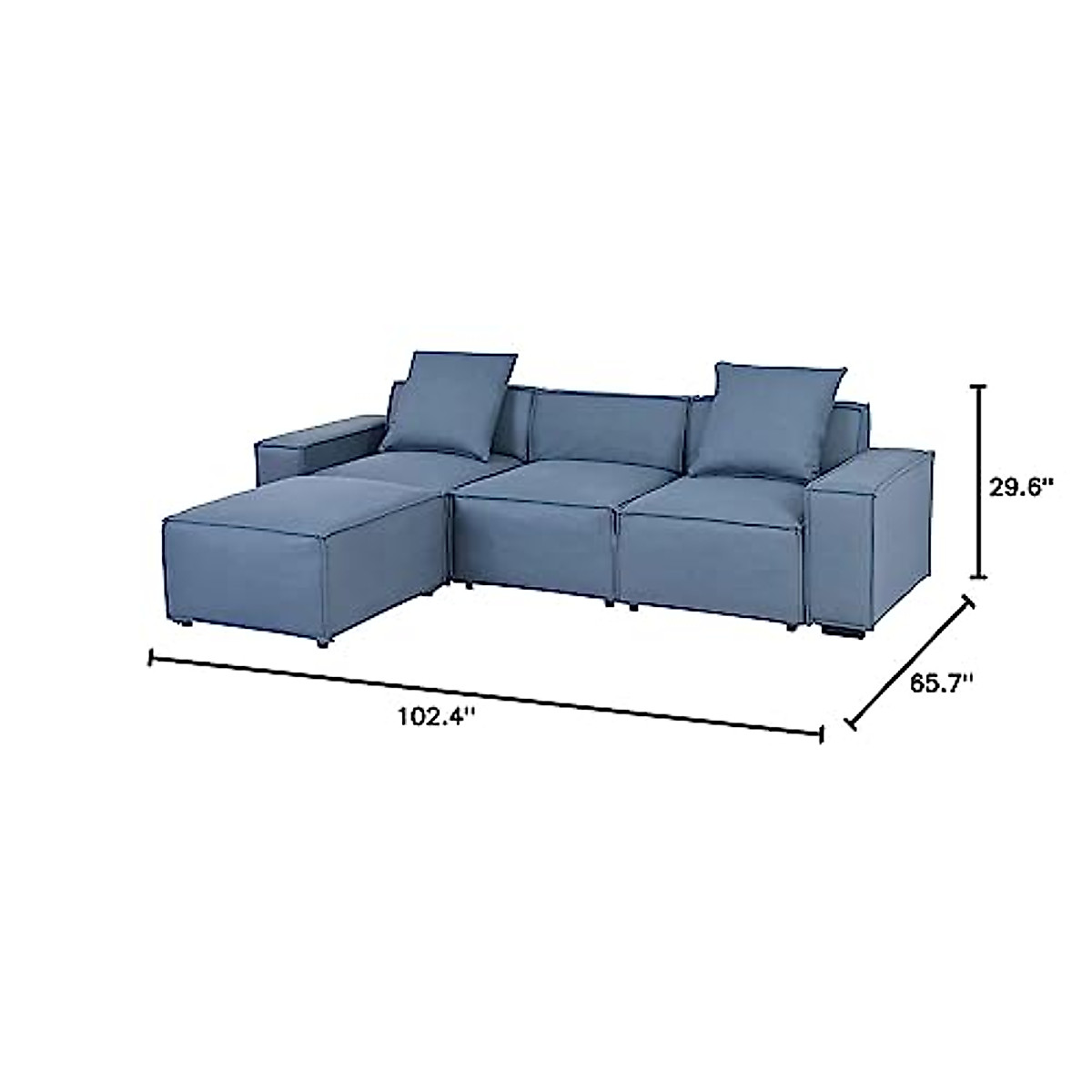 ATY L Shaped Sectional Sofa with Removable Ottomans and 2 Pillows, Living Room Polyester Couch w/Low Backrest & Wide Armrest, for Home, Apartment, Office, Livingroom, Blue Gray