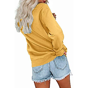 CHYRII Women's Round Neck Letter Print with Setting Sun Long Sleeve Casual Sweatshirt Pullover Tops Yellow S